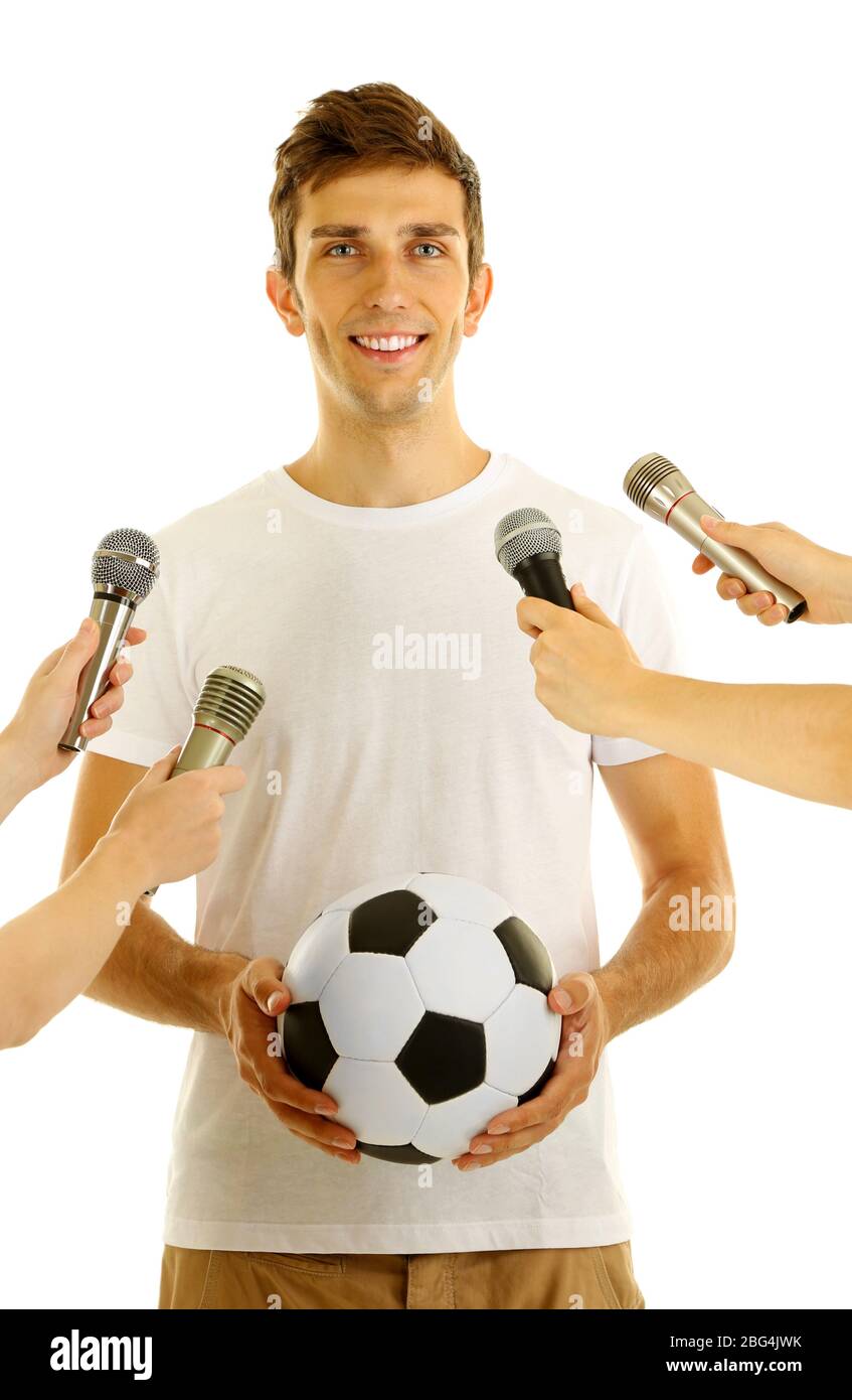 Interview with a young soccer player, isolated on white Stock Photo - Alamy