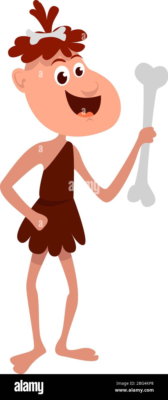 Caveman with bone, illustration, vector on white background Stock ...