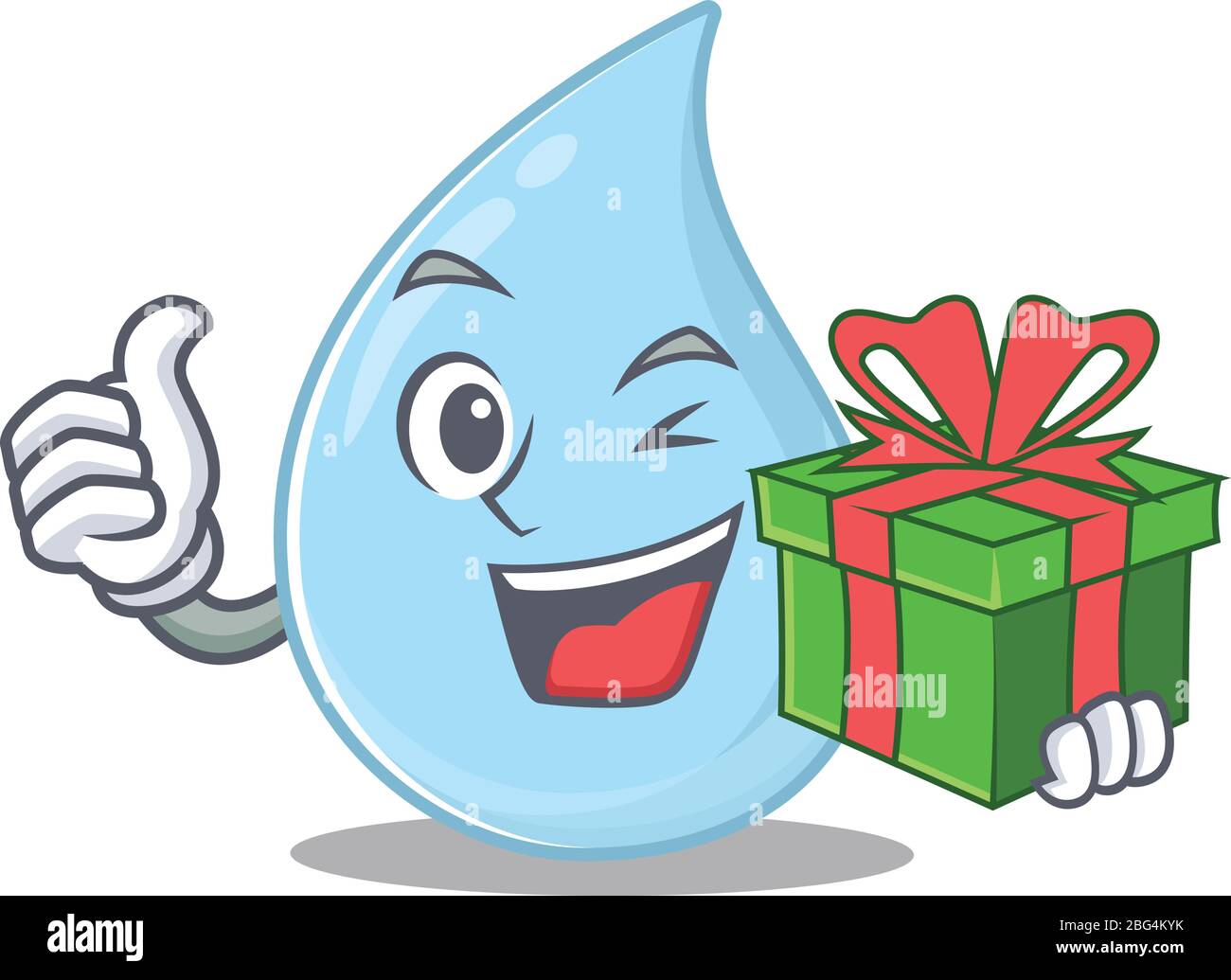 Smiling raindrop cartoon character having a green gift box Stock Vector ...