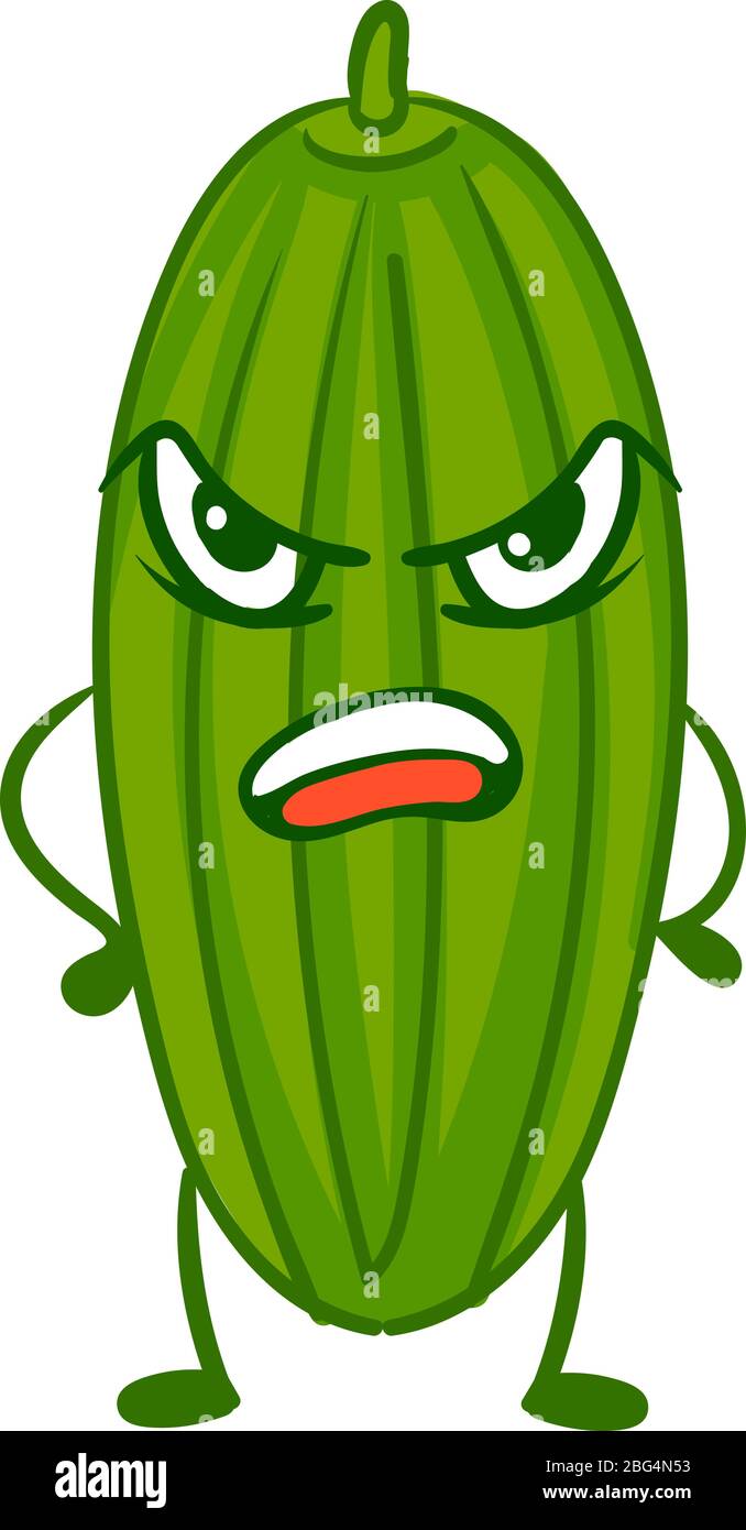 Angry cucumber, illustration, vector on white background Stock Vector ...