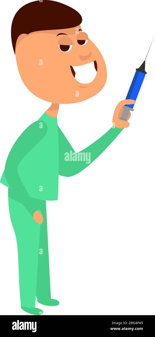 Doctor with syringe, illustration, vector on white background Stock ...