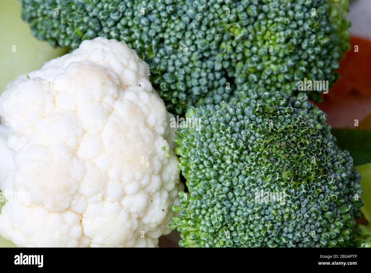 Close Up Vegetables broccoli and colliflower and onion red Stock Photo ...