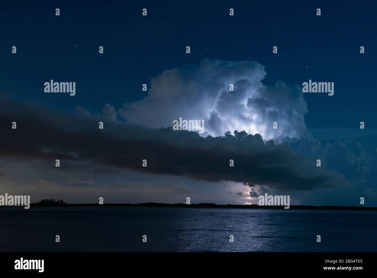 Massive Lightning Strike on Florida Coast at Night Long Exposure Stock ...