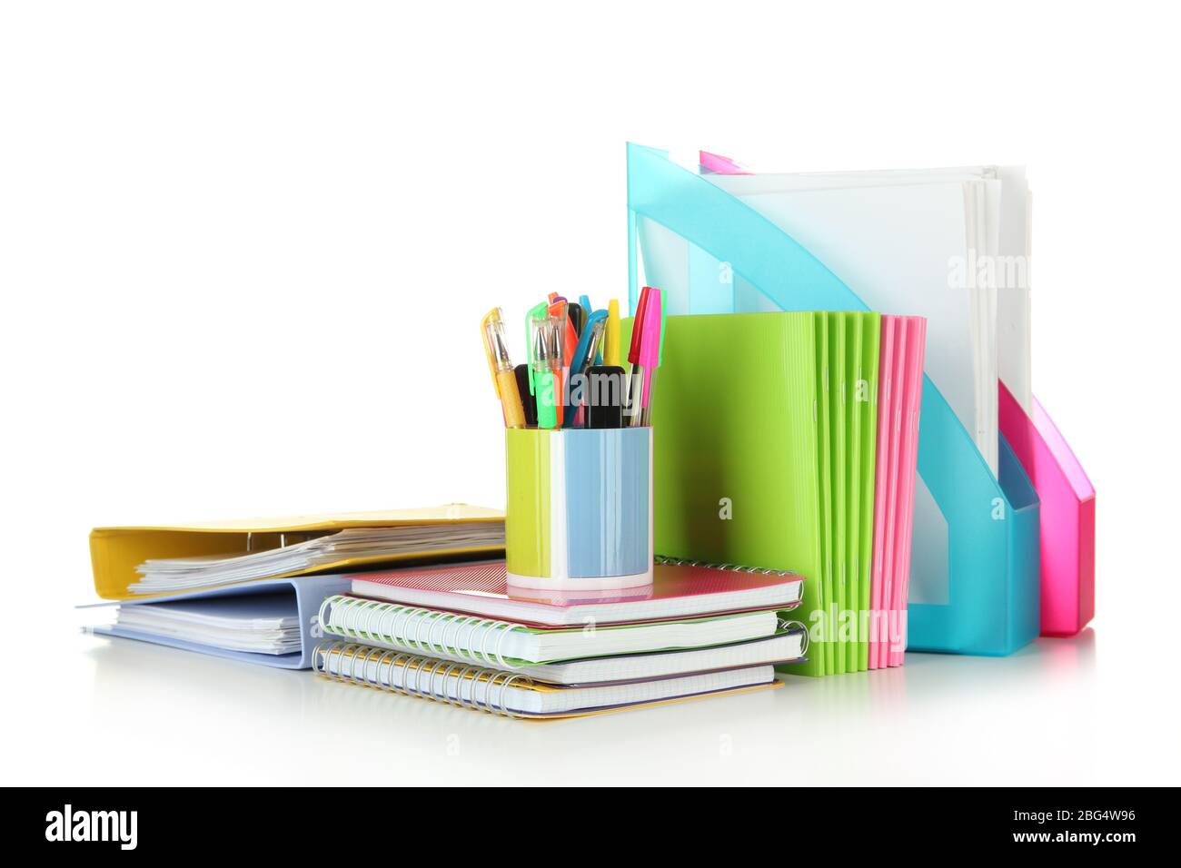 Bright different stationery isolated on white Stock Photo - Alamy