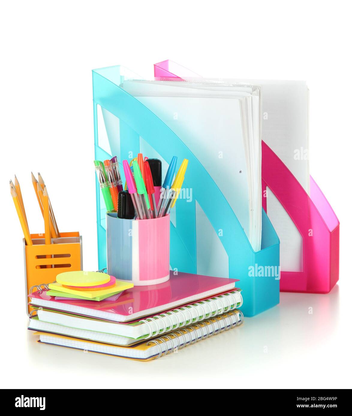 Bright different stationery isolated on white Stock Photo - Alamy
