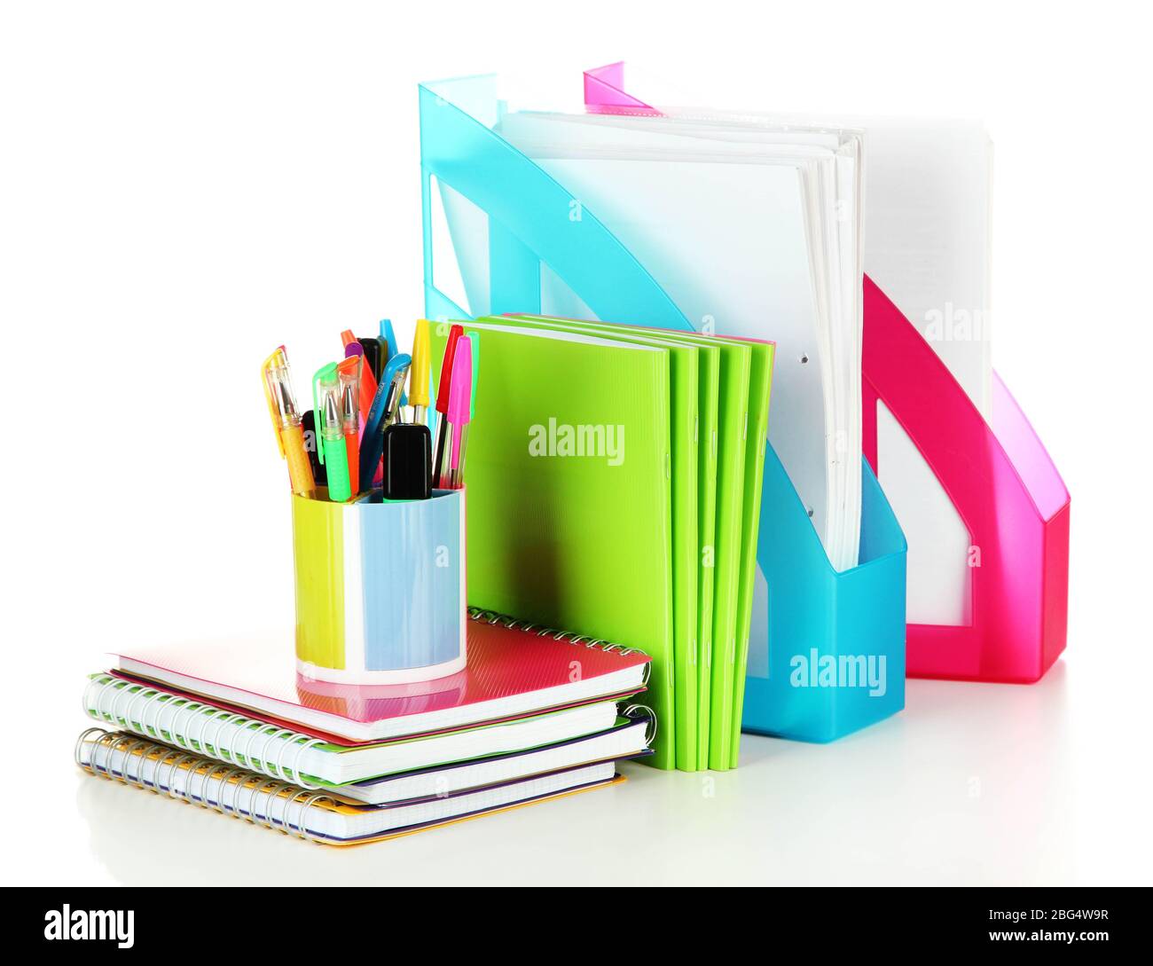 Bright different stationery isolated on white Stock Photo - Alamy