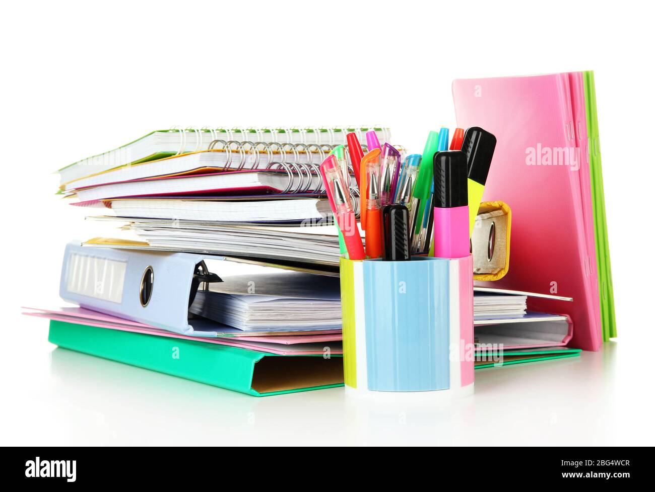 Bright different stationery isolated on white Stock Photo - Alamy