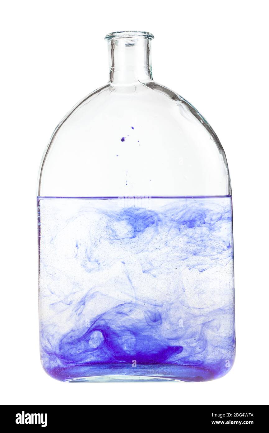 red dye dissolves in water in flask isolated on white background Stock ...