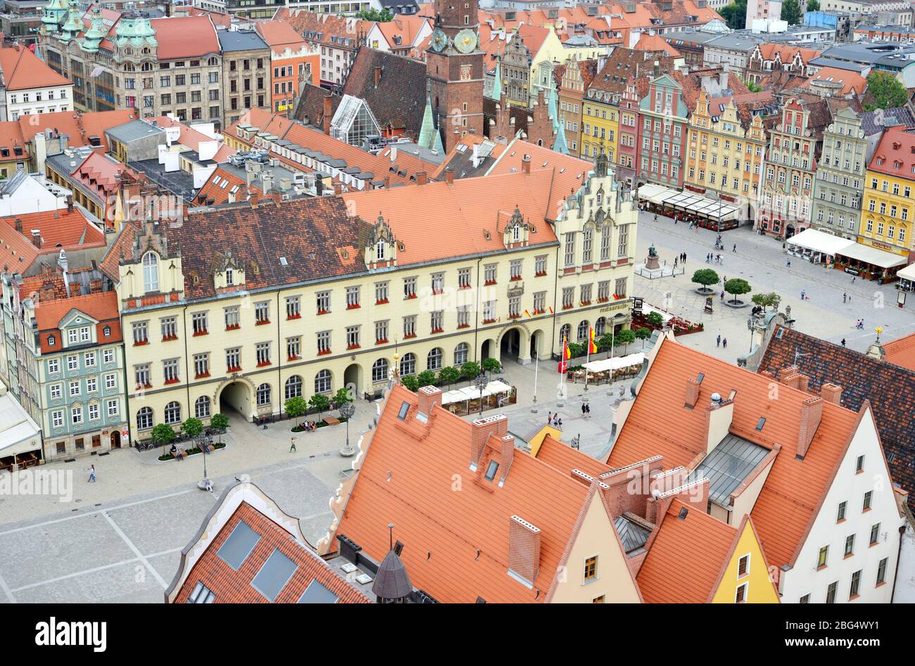 Wroclaw, Poland 06-24-2013 aerial of the historical market square and ...