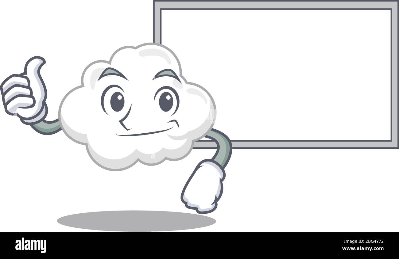Humorous white cloud cartoon design Thumbs up bring a white board Stock ...