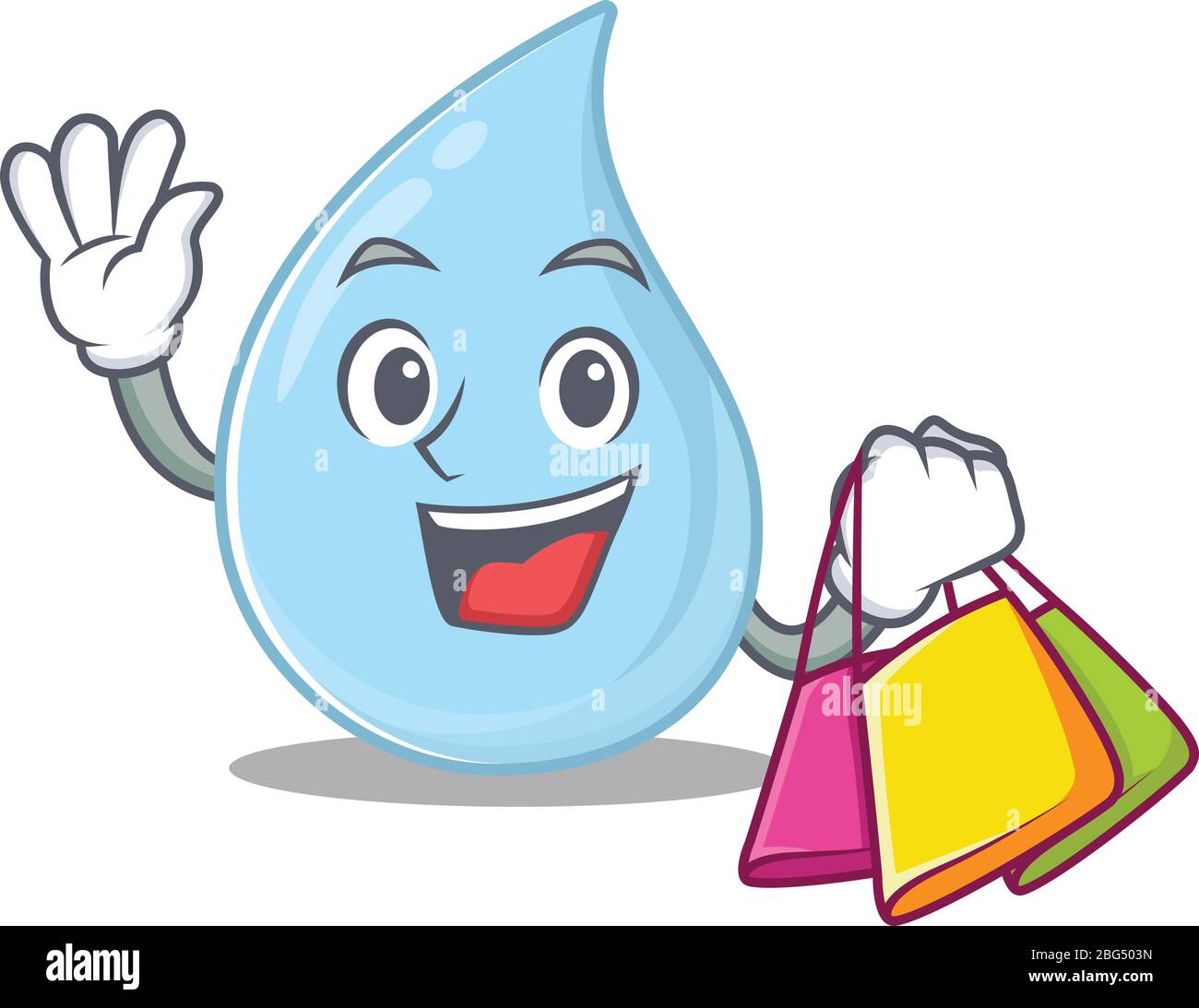 Rich and famous raindrop cartoon character holding shopping bags Stock ...