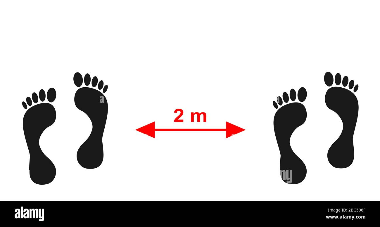 Keep your distance, footprints in one illustration Stock Photo - Alamy