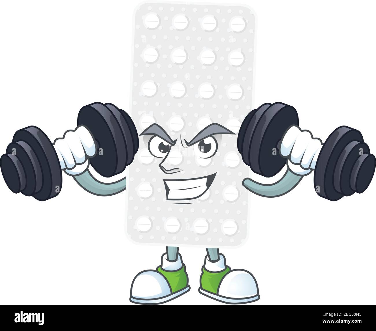 Fitness exercise pills cartoon character using barbells Stock Vector ...