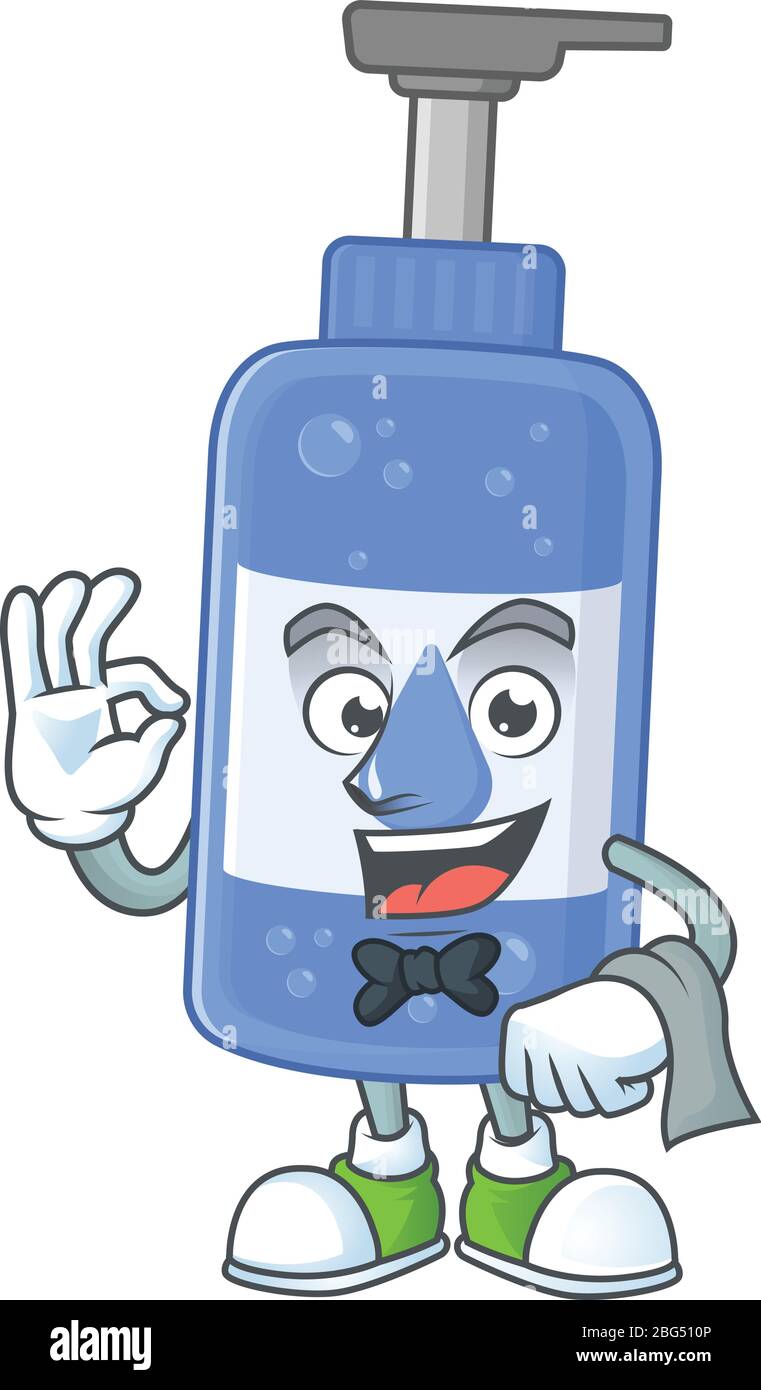 A handsanitizer waiter cartoon character ready to serve Stock Vector ...