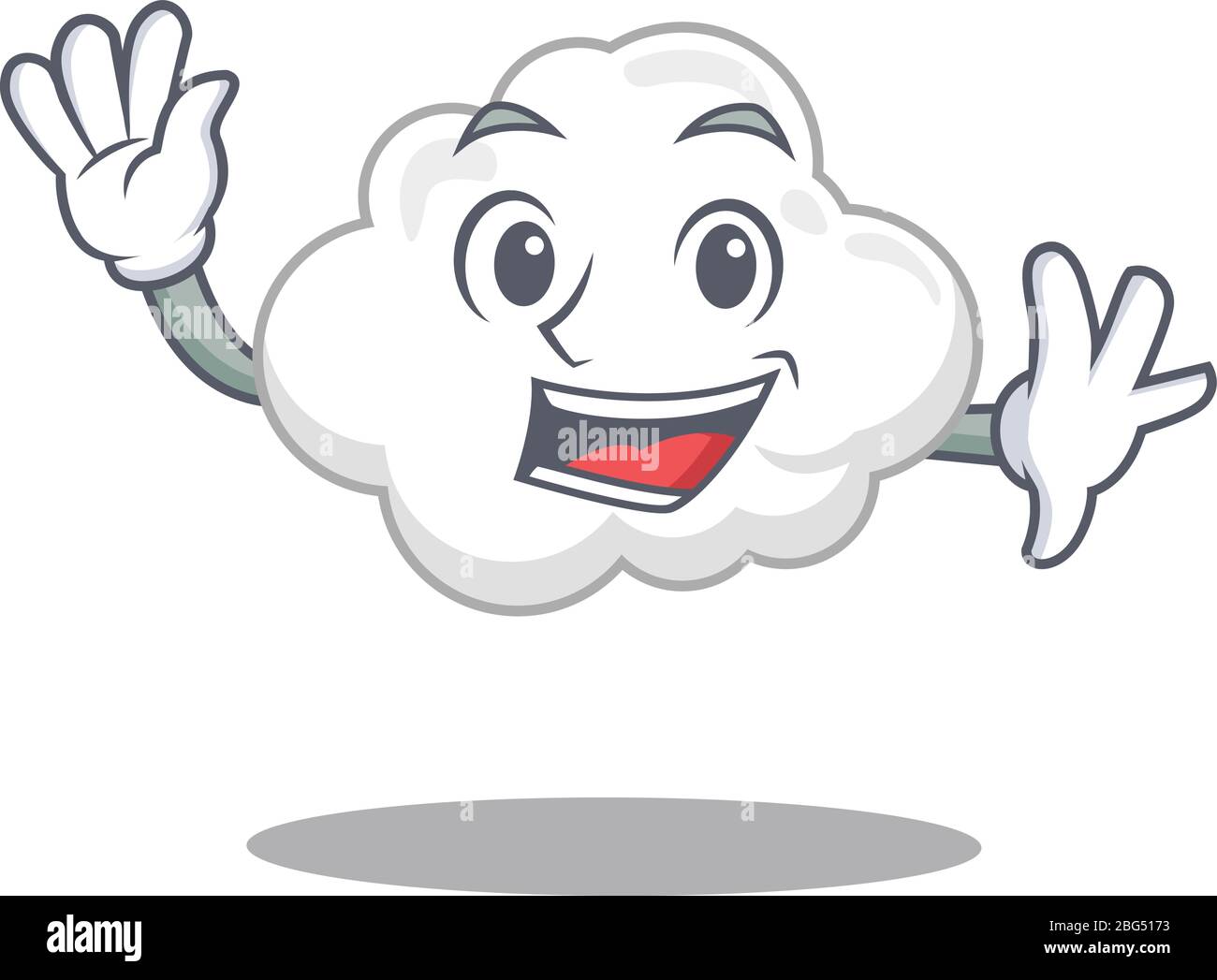 A charismatic white cloud mascot design style smiling and waving hand ...