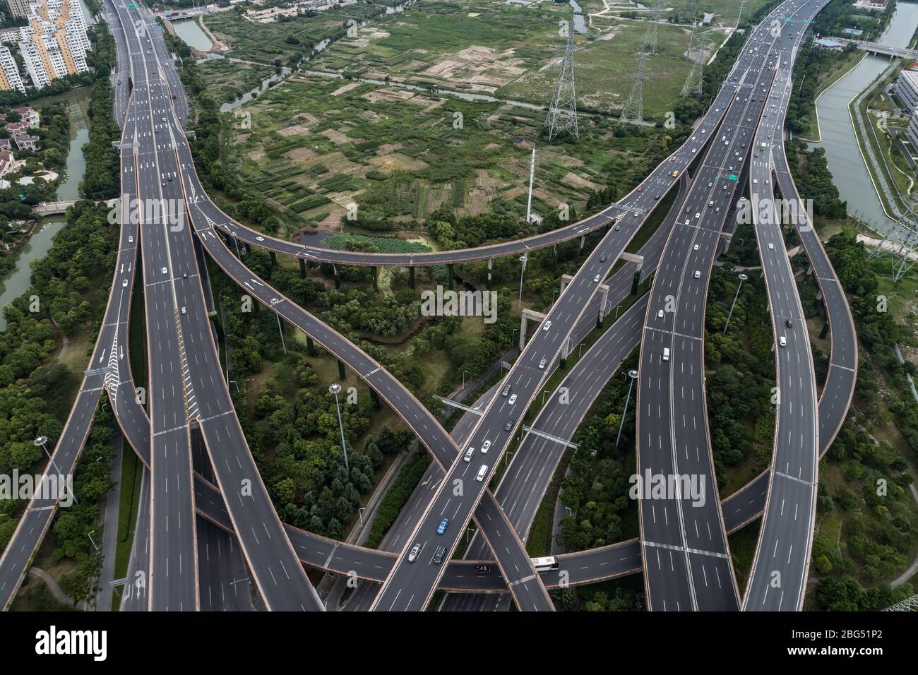 Aerial view of highway and overpass Stock Photo - Alamy