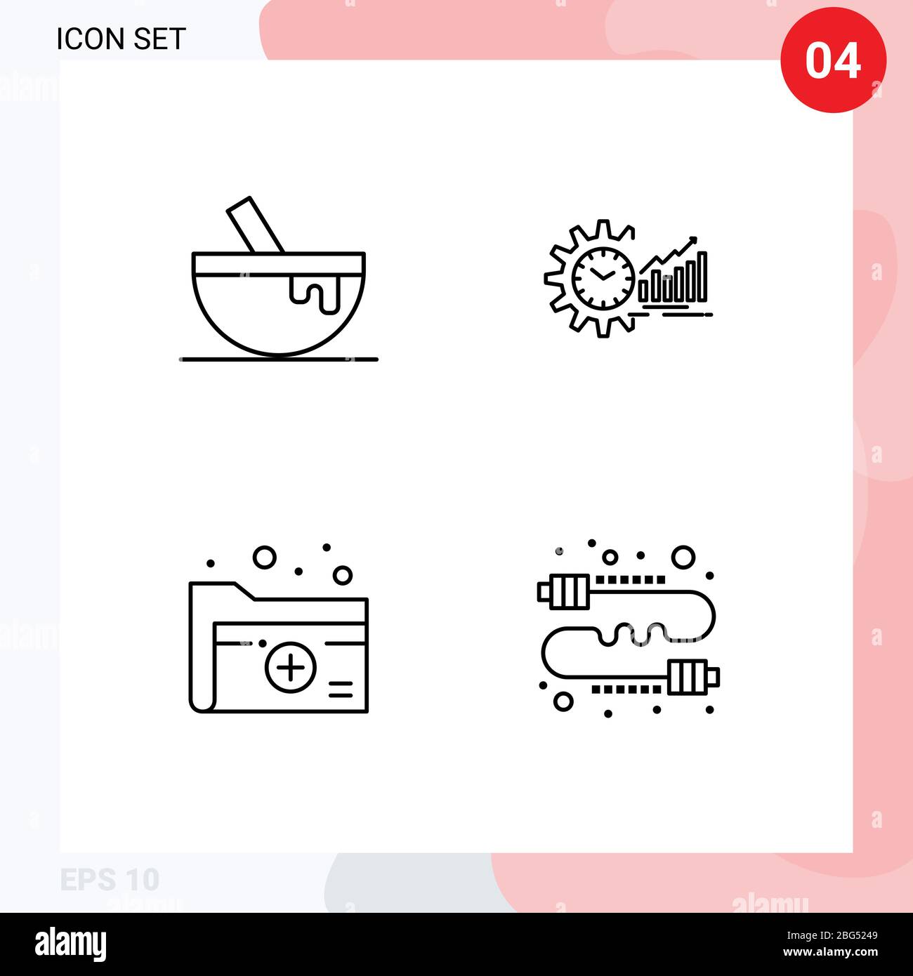 4 Universal Line Signs Symbols of bowl, time, food, graphs, document ...