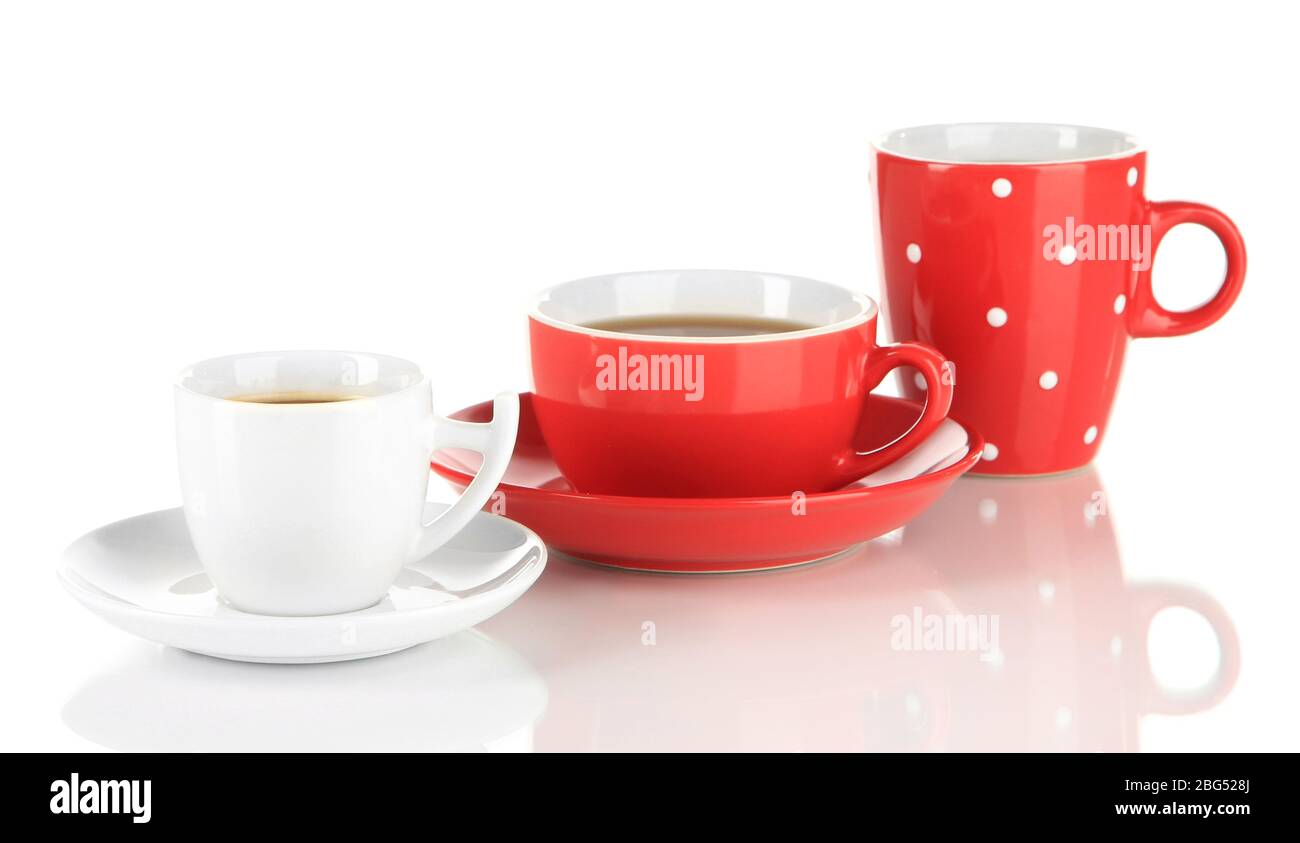 Cups of coffee isolated on white Stock Photo - Alamy