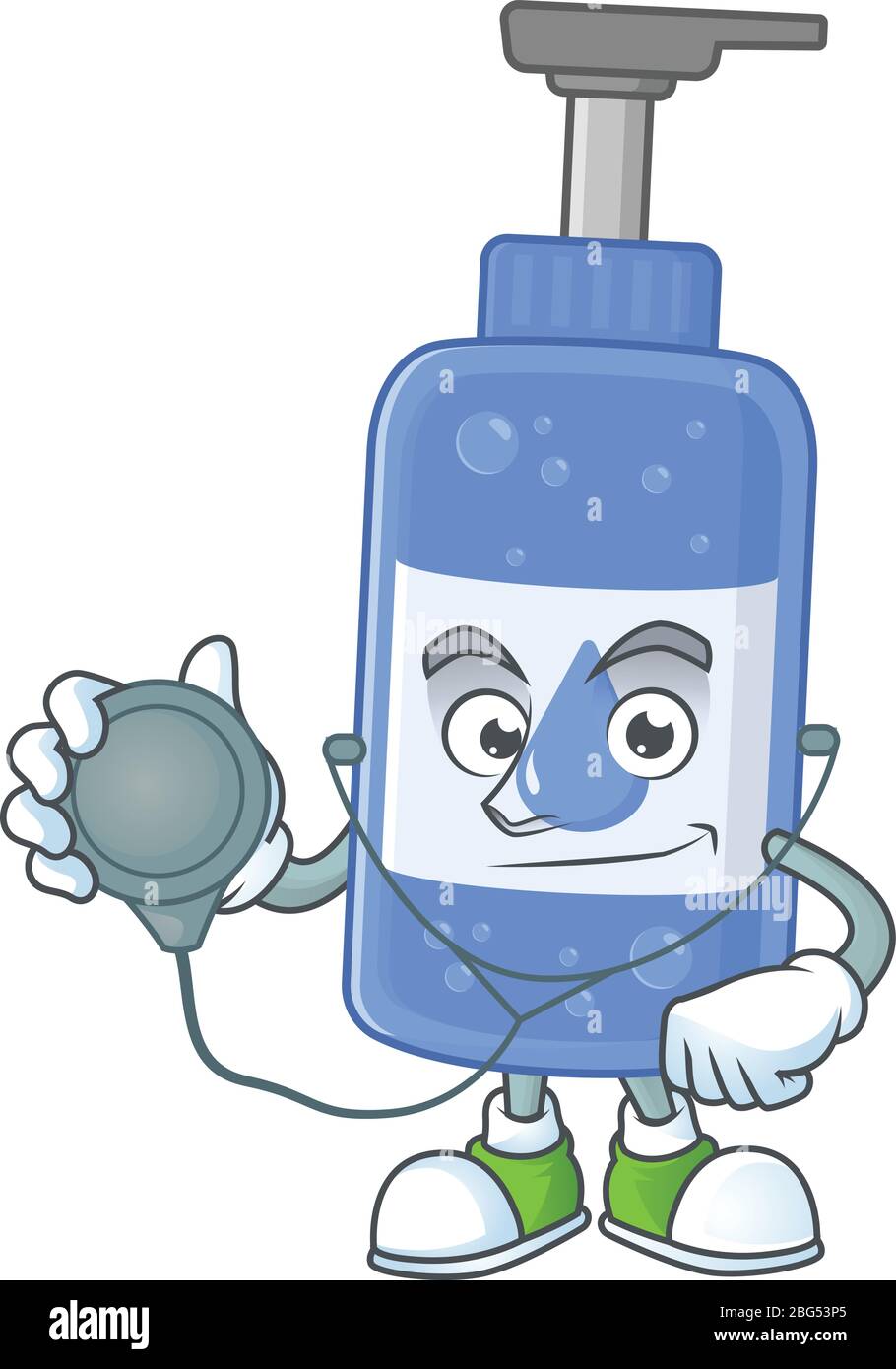 A dedicated Doctor handsanitizer Cartoon character with stethoscope ...