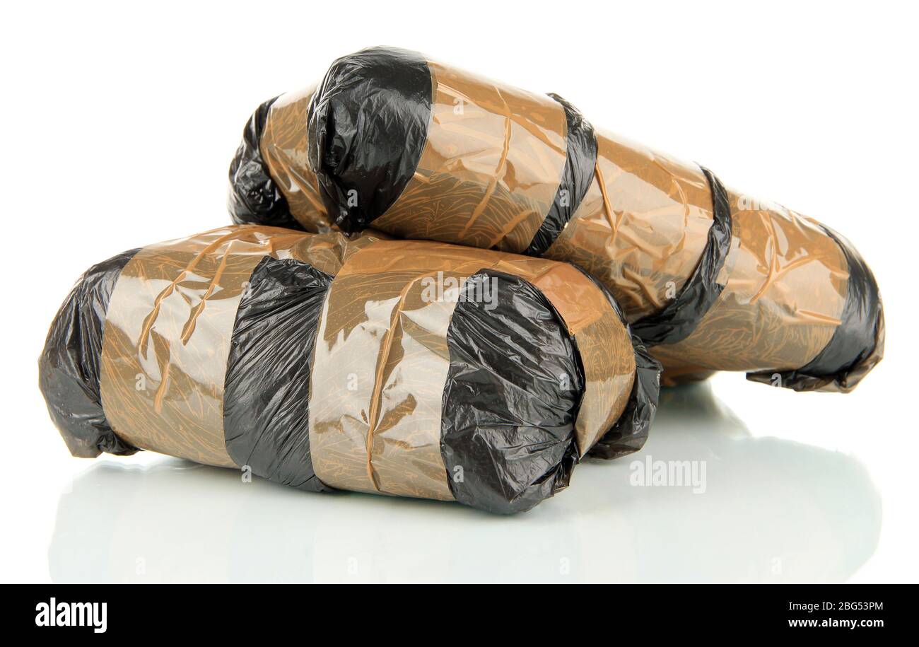 Packages of narcotics isolated on white Stock Photo - Alamy