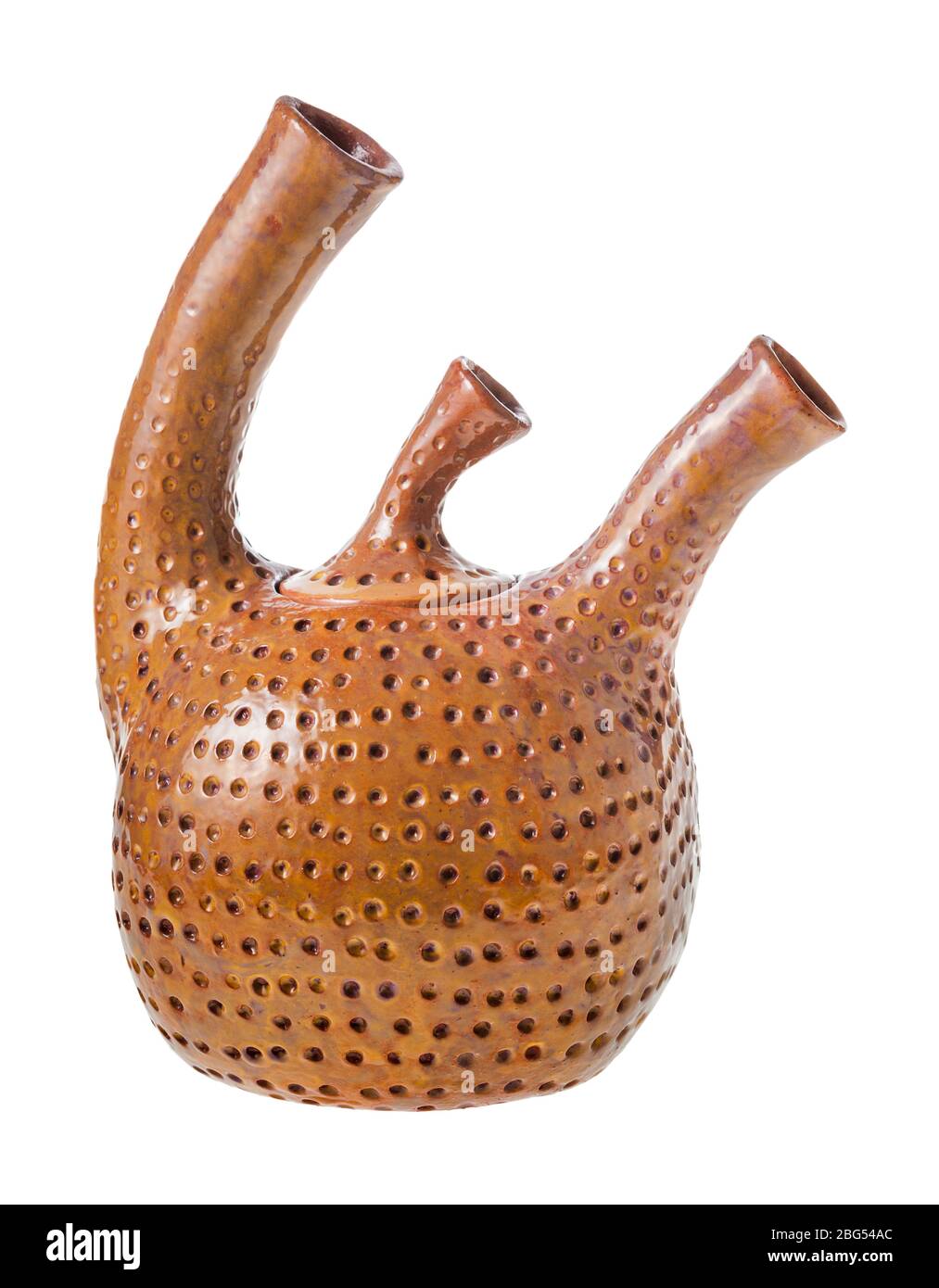 side view of handcrafted ceramic teapot isolated on white background ...