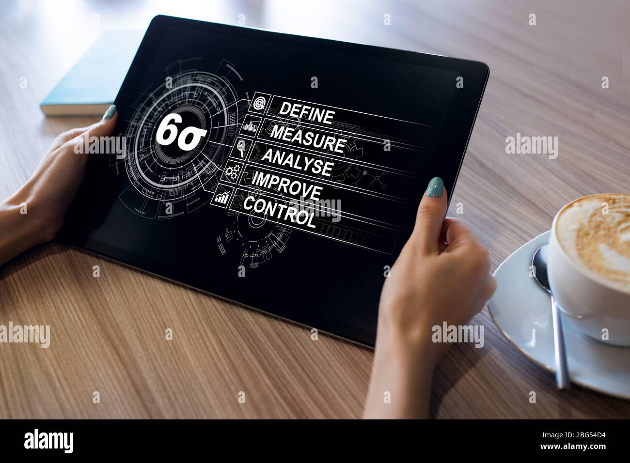 Six sigma diagram, lean manufacturing industrial concept on screen ...