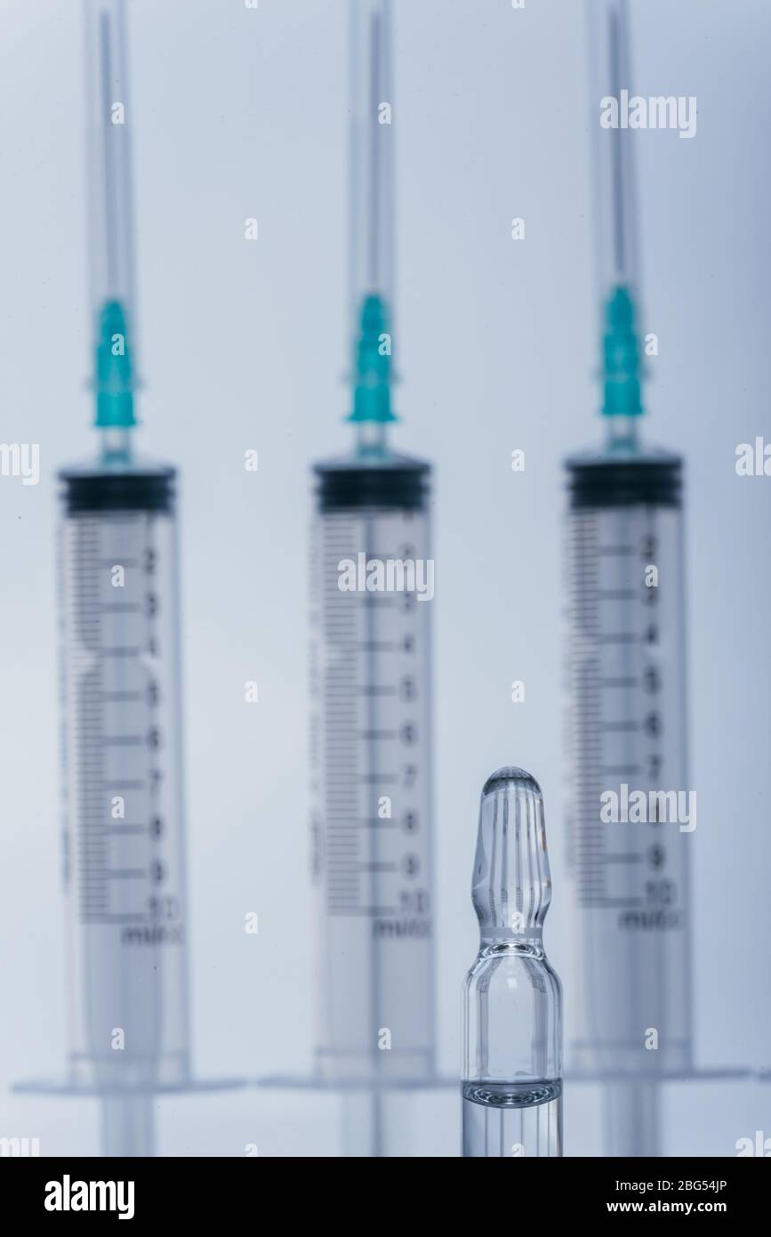 Medicine, Injection, vaccine and disposable syringe, drug concept ...