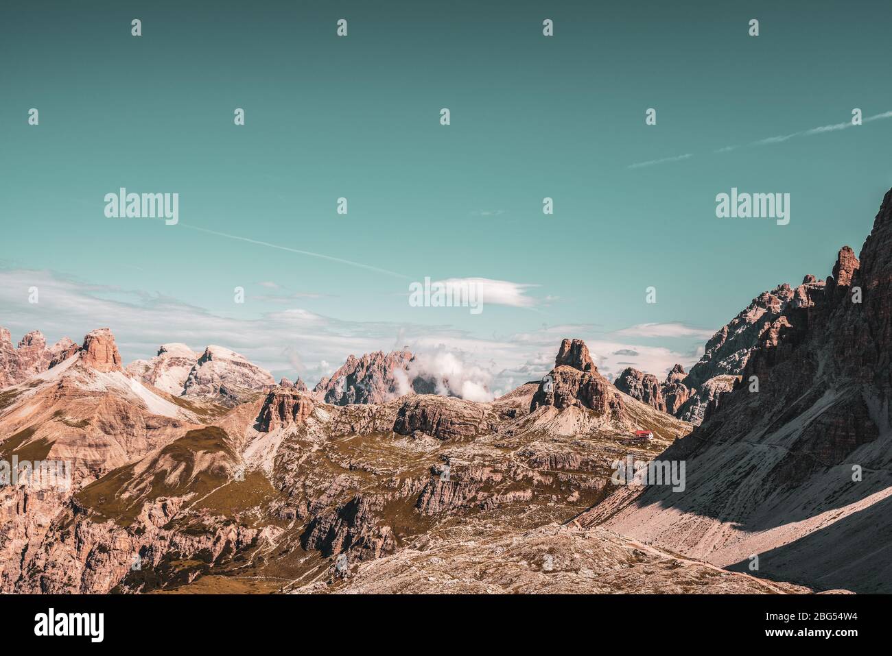 Panoramic view of the Dolomites. Antonio Locatelli Hut Stock Photo - Alamy