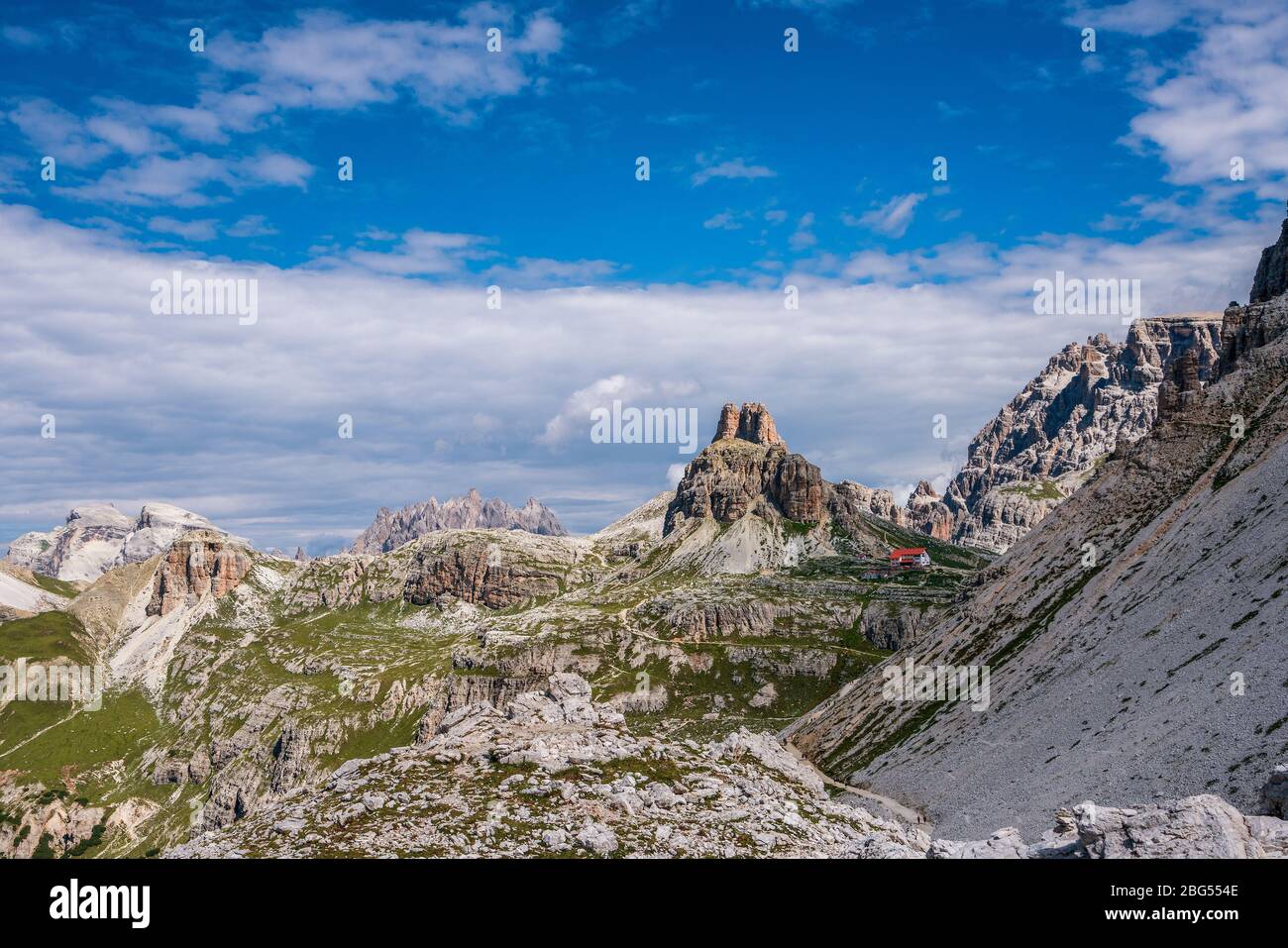 Panoramic view of the Dolomites. Antonio Locatelli Hut Stock Photo - Alamy
