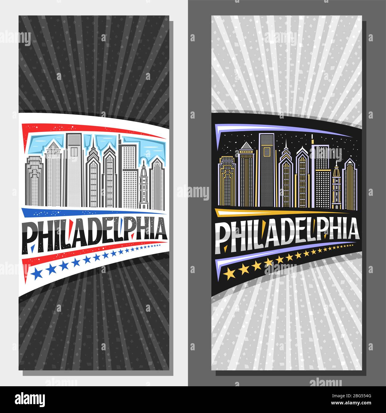 Vector layouts for Philadelphia, decorative leaflet with line ...