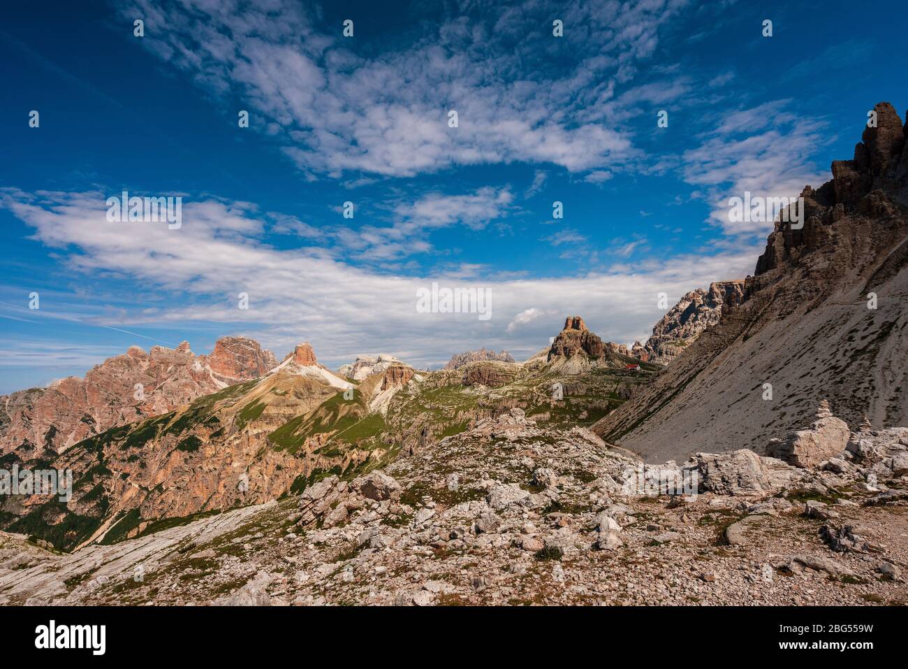 Panoramic view of the Dolomites. Antonio Locatelli Hut Stock Photo - Alamy