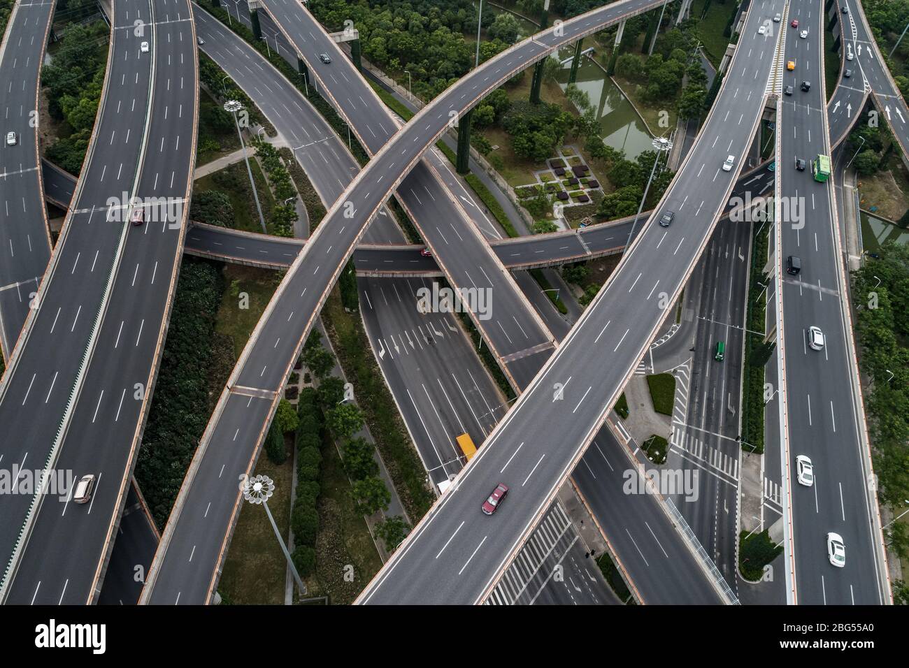 Aerial view of highway and overpass Stock Photo - Alamy