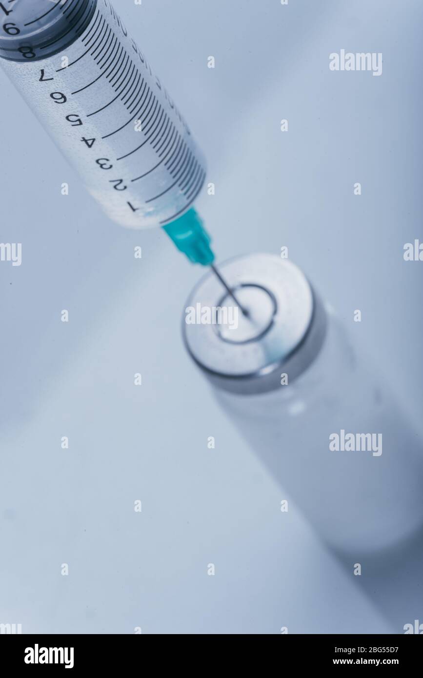 Medicine, Injection, vaccine and disposable syringe, drug concept ...