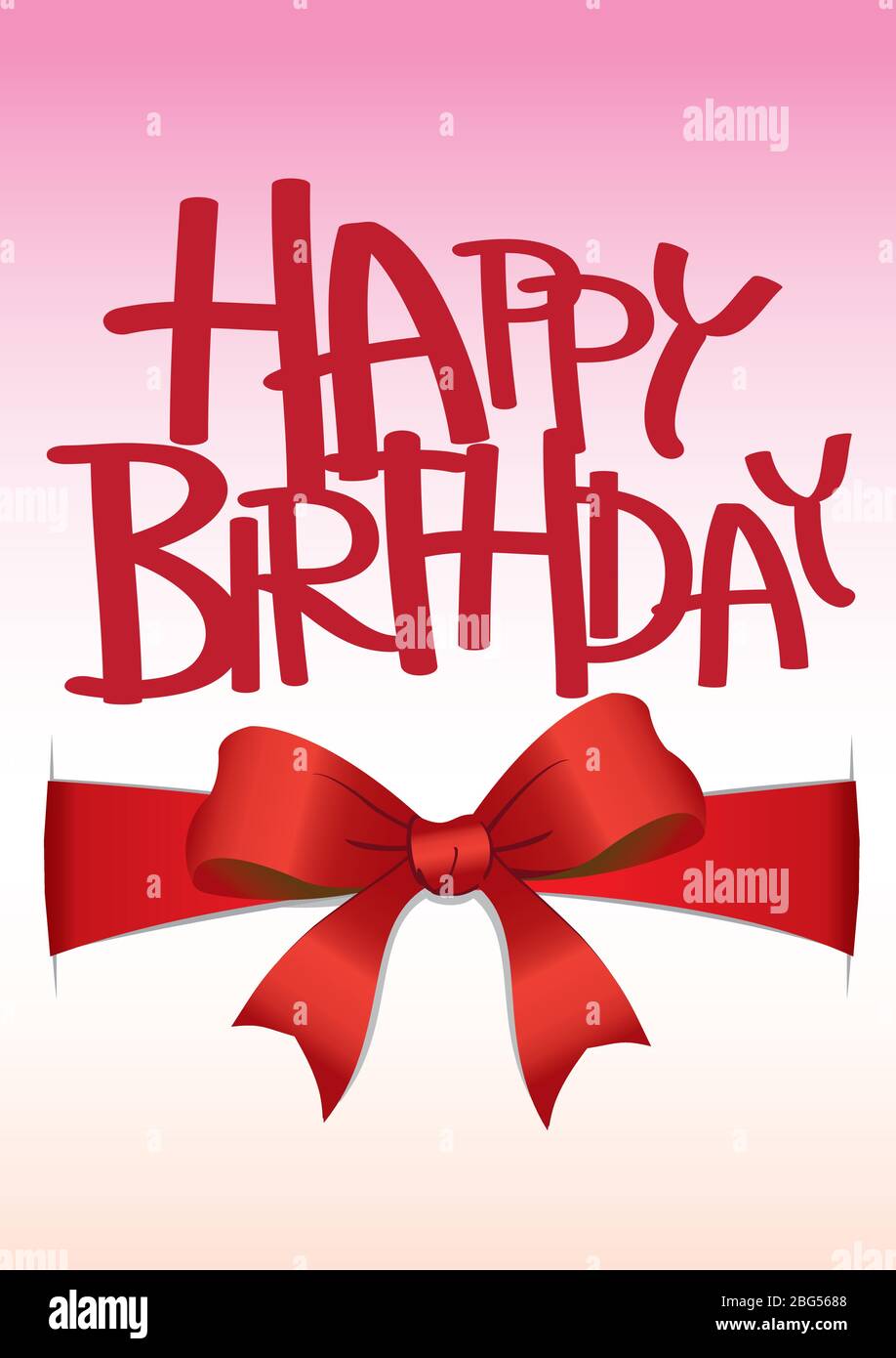 Vector Happy Birthday Card with red ribbon bow Stock Vector Image & Art ...