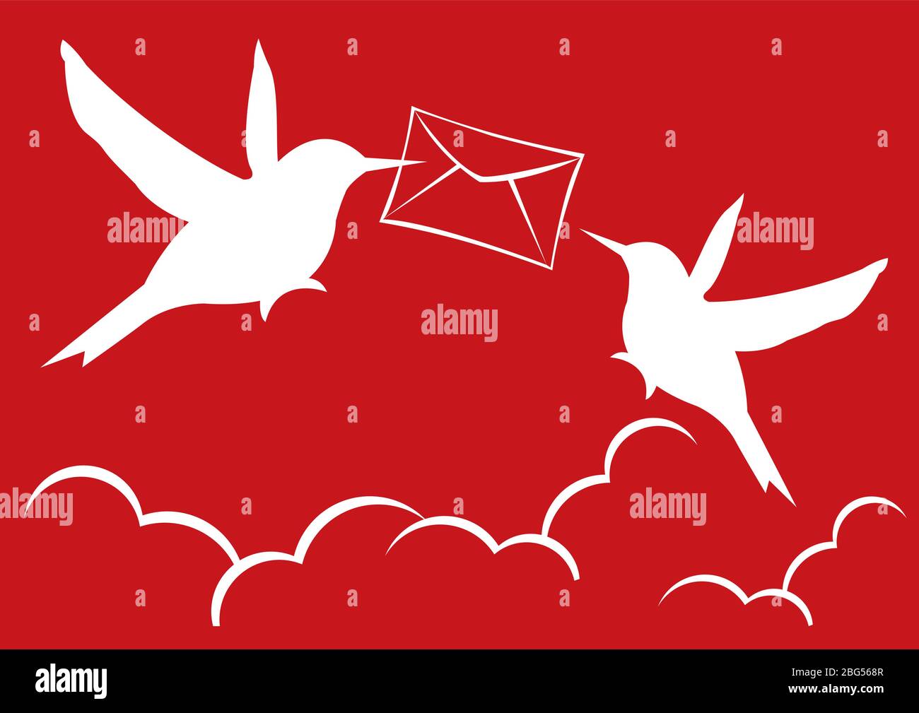 Vector illustration of two silhouette birds deliver a mail Stock Vector ...