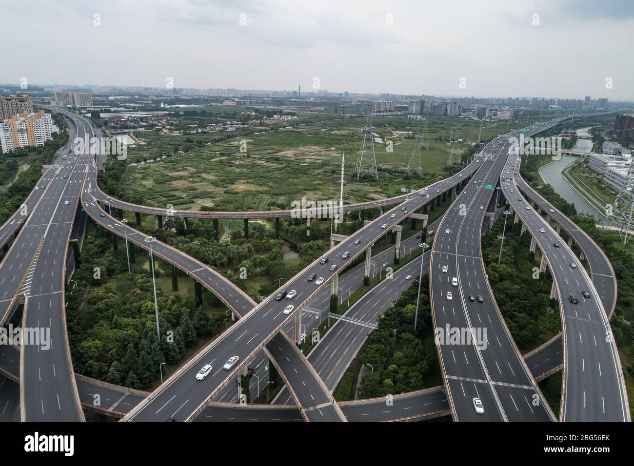 Aerial view of highway and overpass Stock Photo - Alamy