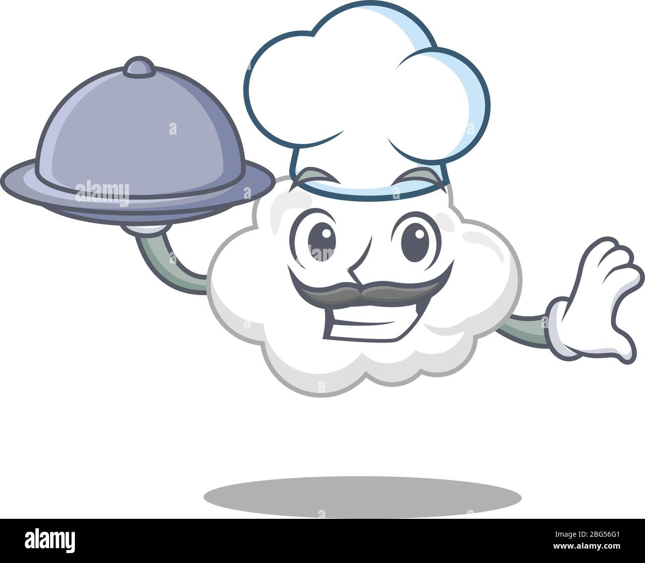 white cloud chef cartoon character serving food on tray Stock Vector ...