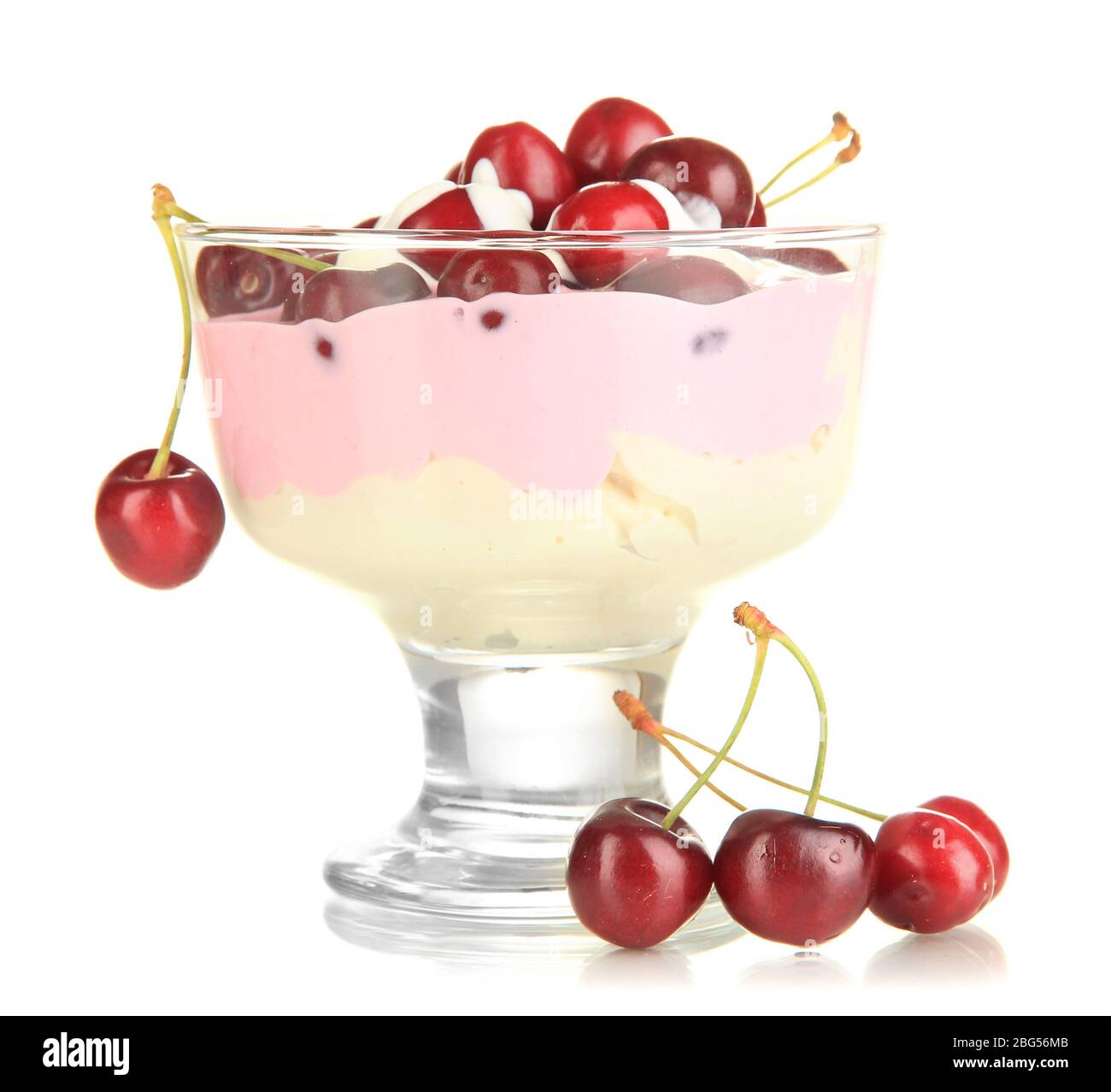 Delicious cherry dessert in glass vase isolated on white Stock Photo ...