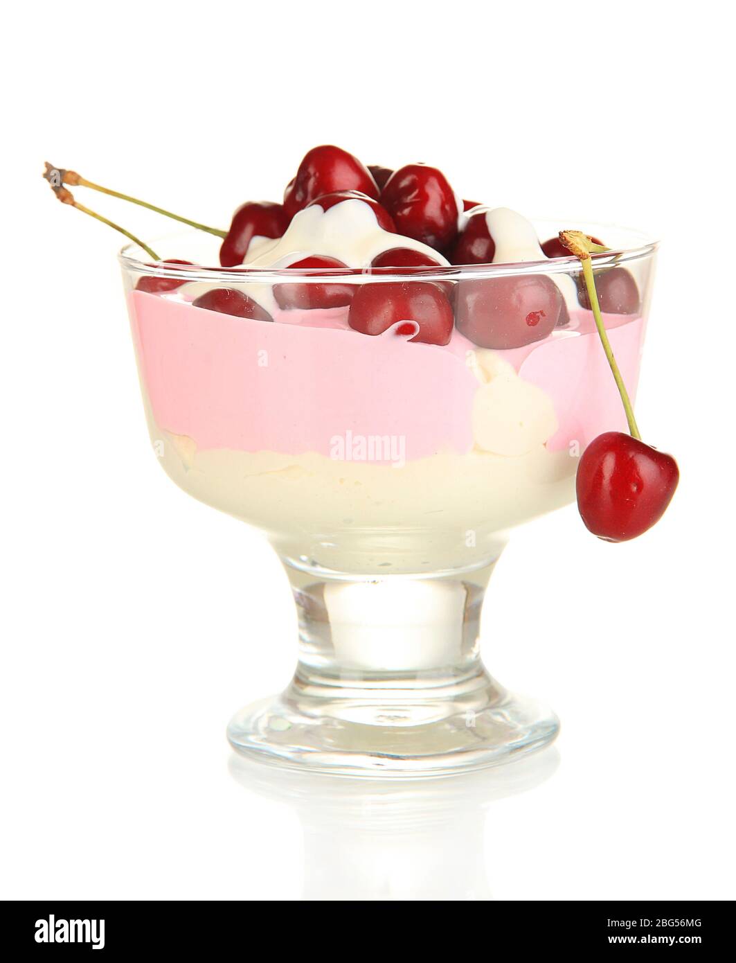 Delicious cherry dessert in glass vase isolated on white Stock Photo ...