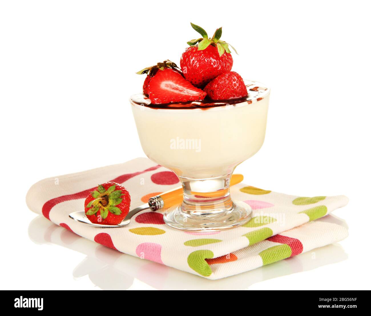 Delicious strawberry dessert in glass vase isolated on white Stock ...