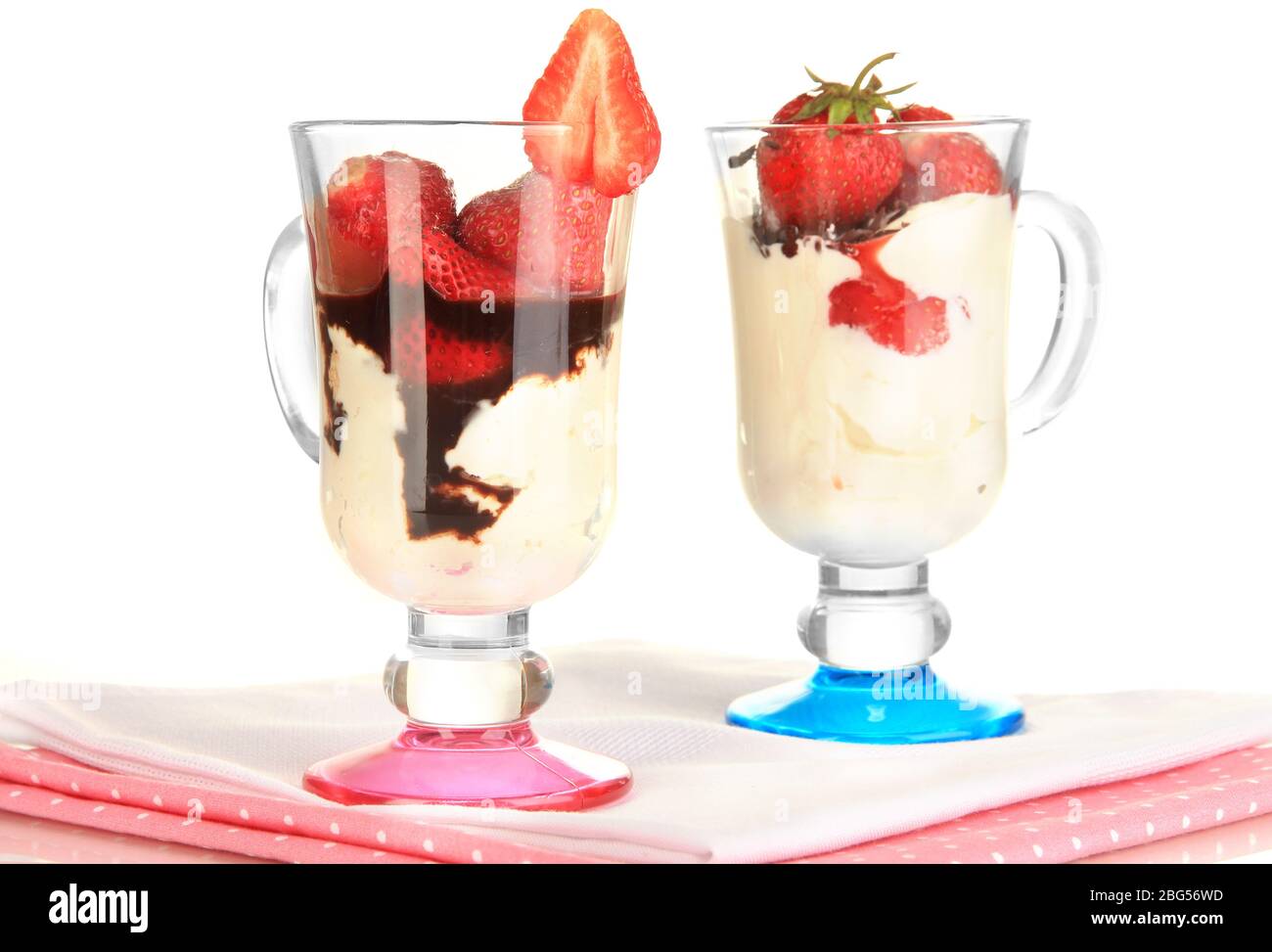 Delicious strawberry desserts in glass vase isolated on white Stock ...