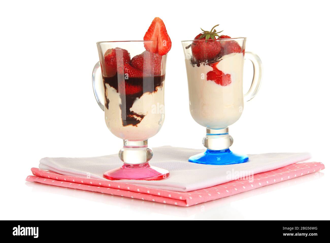 Delicious strawberry desserts in glass vase isolated on white Stock ...