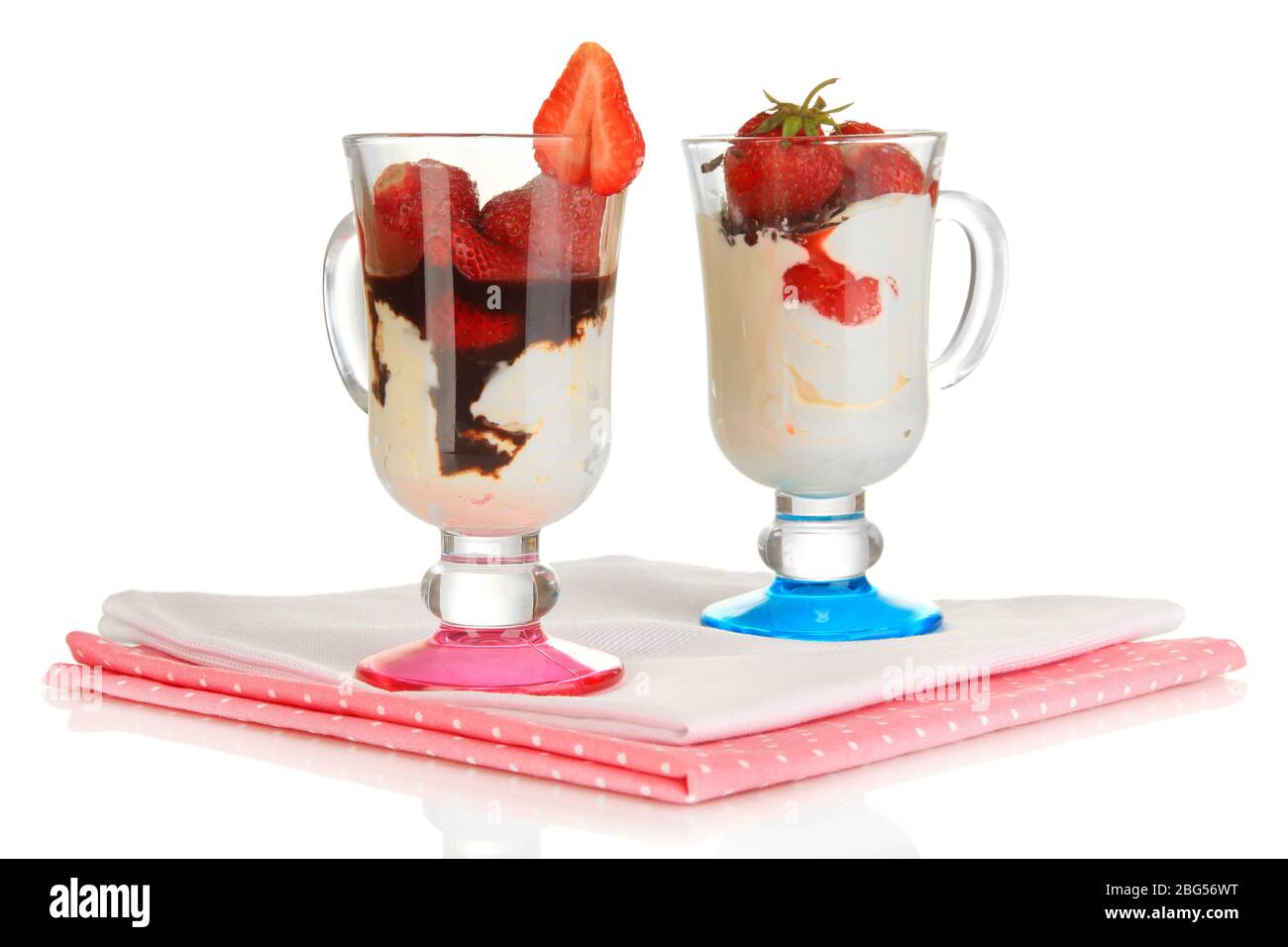 Delicious strawberry desserts in glass vase isolated on white Stock ...