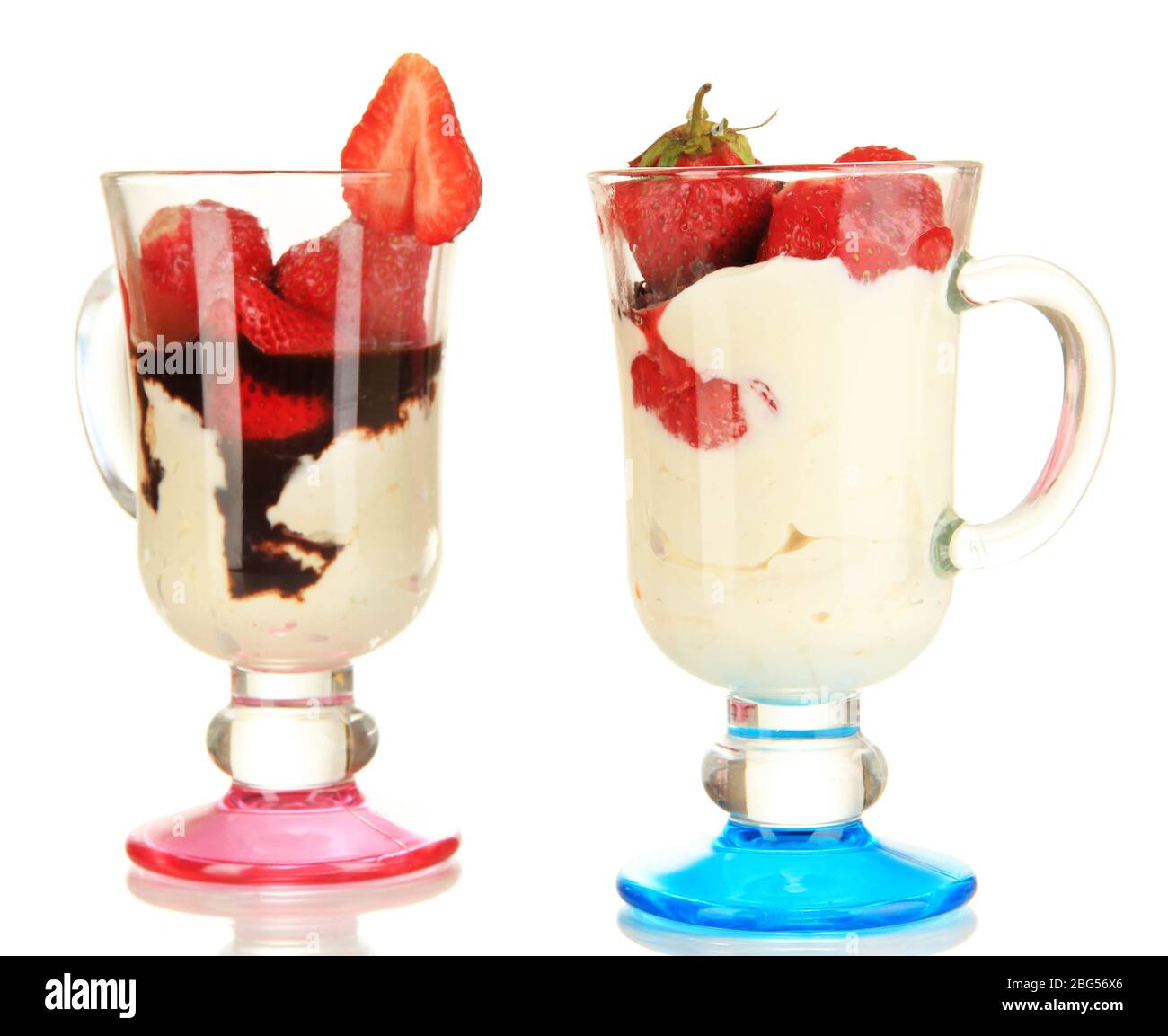 Delicious strawberry desserts in glass vase isolated on white Stock ...