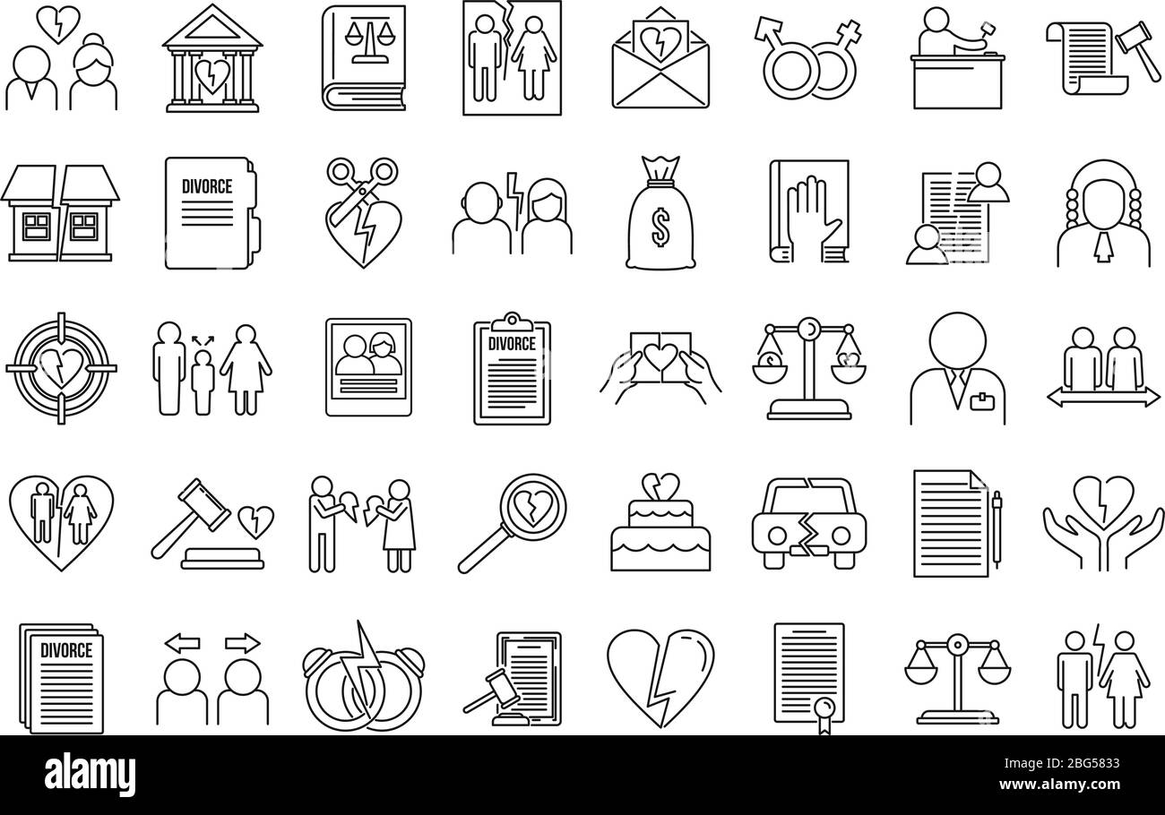 Divorce separation icons set. Outline set of divorce separation vector ...