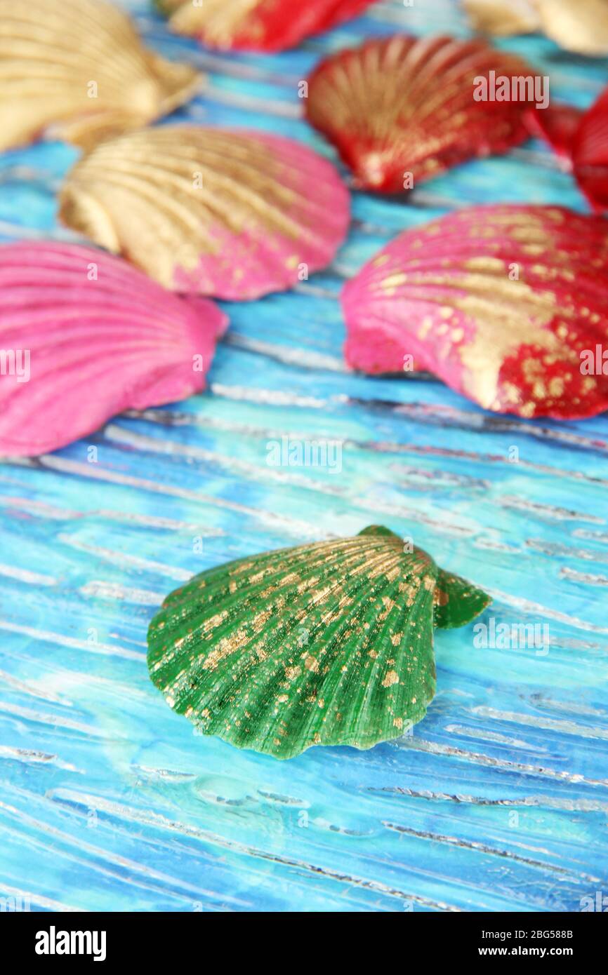 Colorful seashells on bright background Stock Photo - Alamy