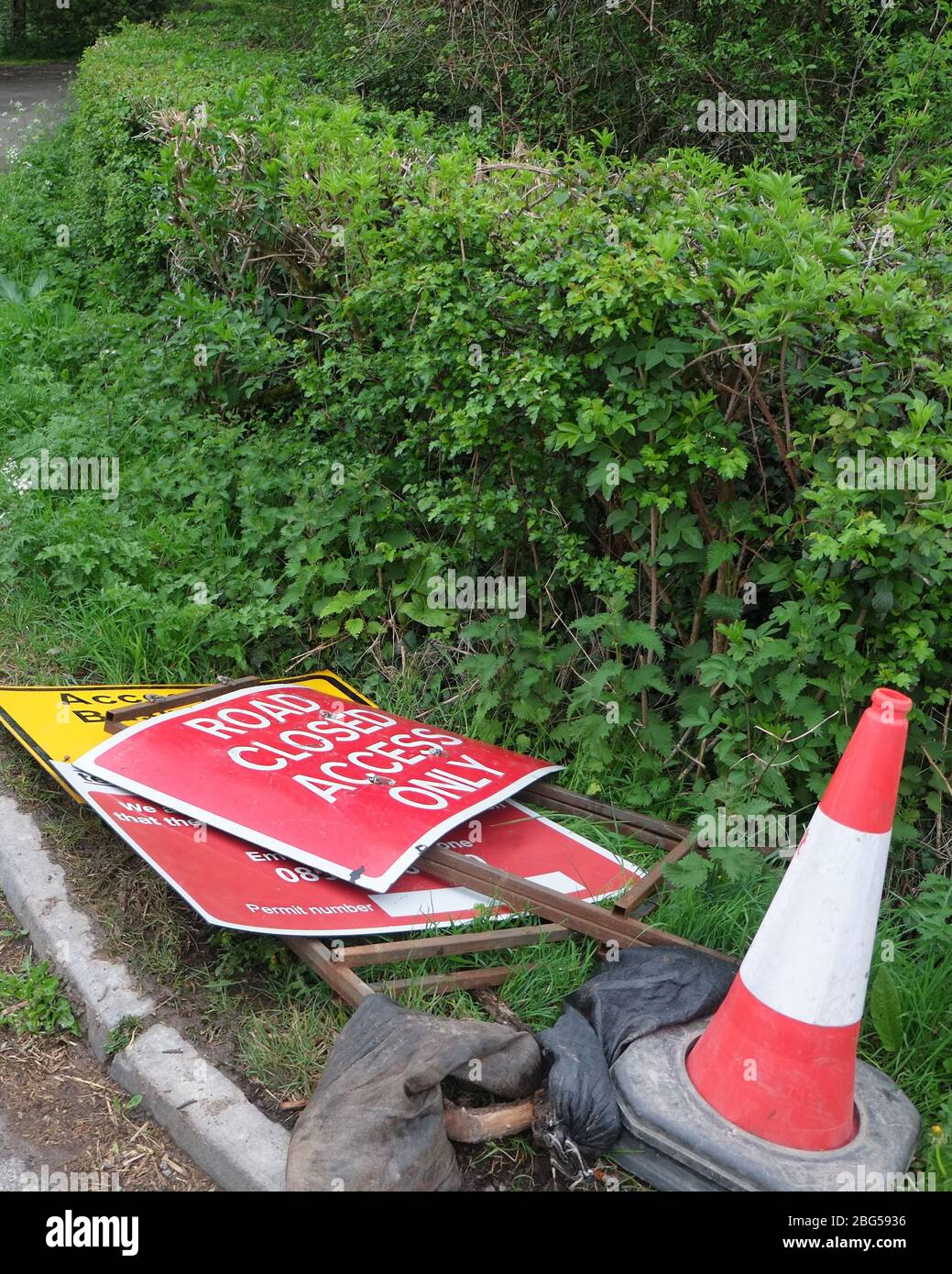April 2020 - Discarded pile of road signs beside a country lane Near ...