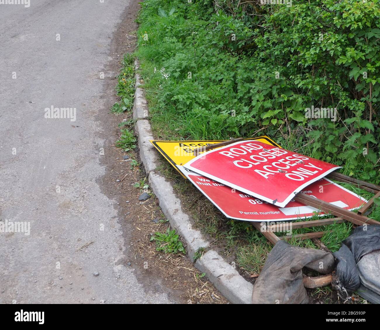 April 2020 - Discarded pile of road signs beside a country lane Near ...
