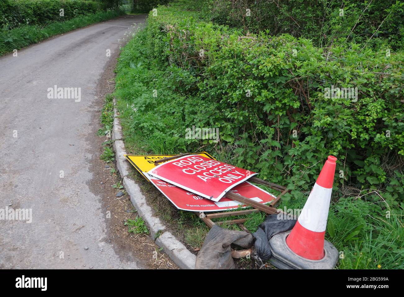 April 2020 - Discarded pile of road signs beside a country lane Near ...