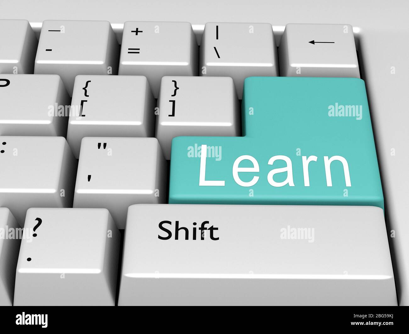 Word learn written on a computer keyboard. Conceptual image on a computer key Enter. 3d ...